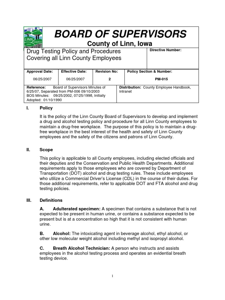 Pre-Employment and During Employment Drug Testing Policy and Procedures ...