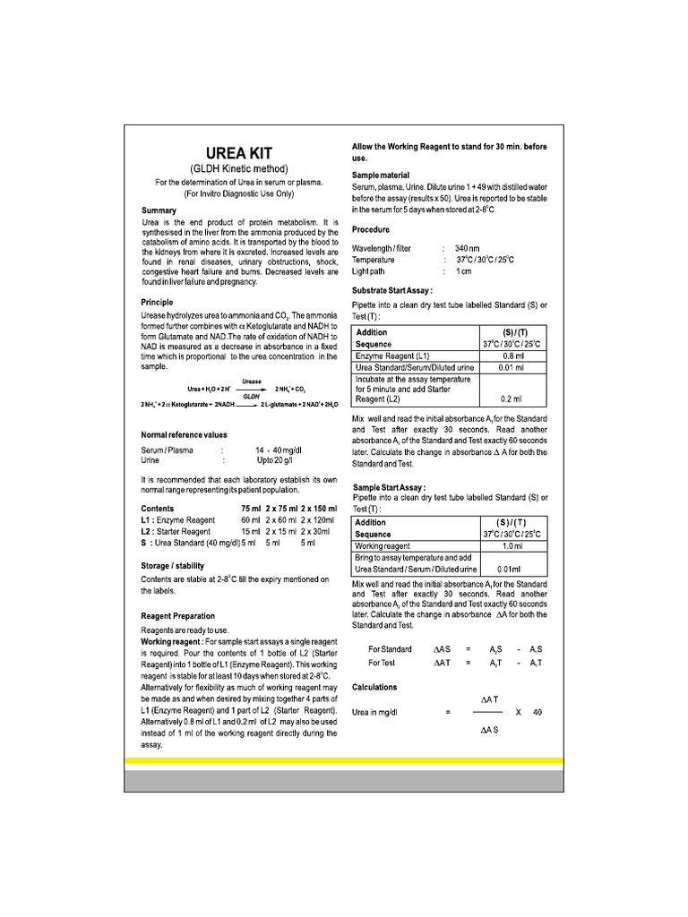 Urea Kit GLDH Kinetic Method PDF | PDF