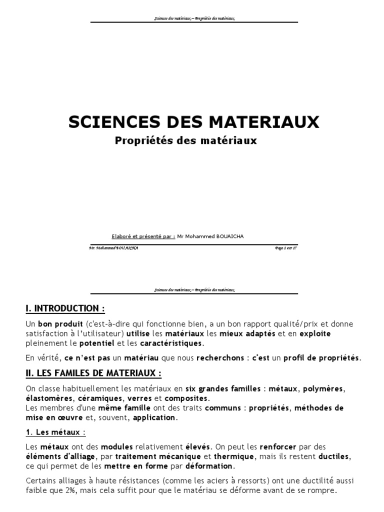 Propriétés des matériaux en sciences | PDF | Élasticité (Physique ...