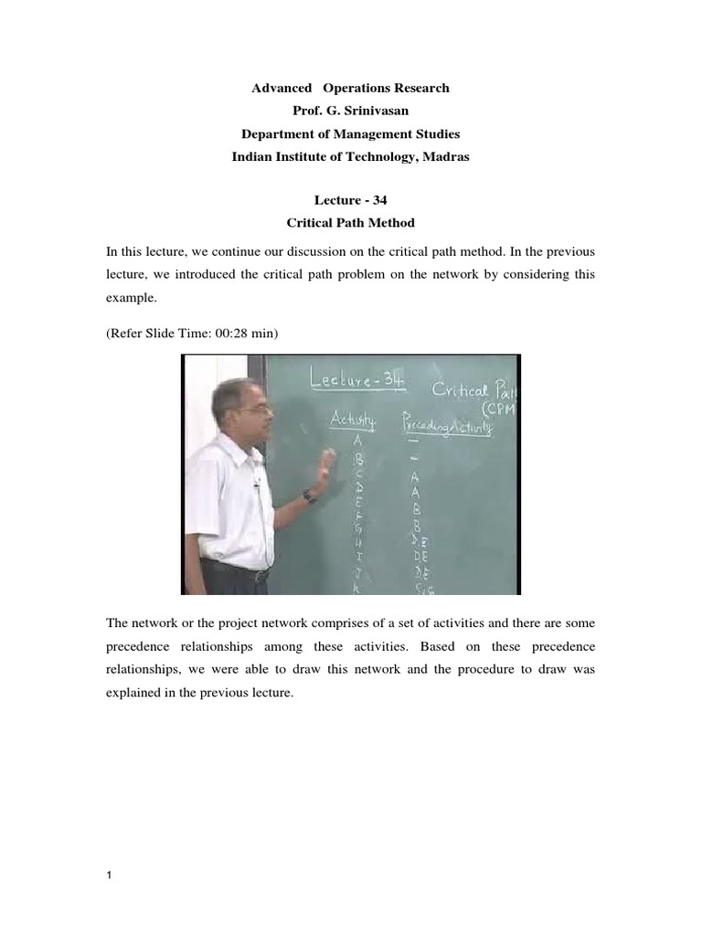Advanced Operations Research Prof. G. Srinivasan Department of ...