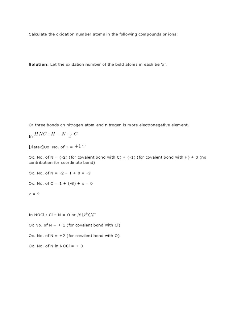 Oxidation Number Calculation Guide | PDF