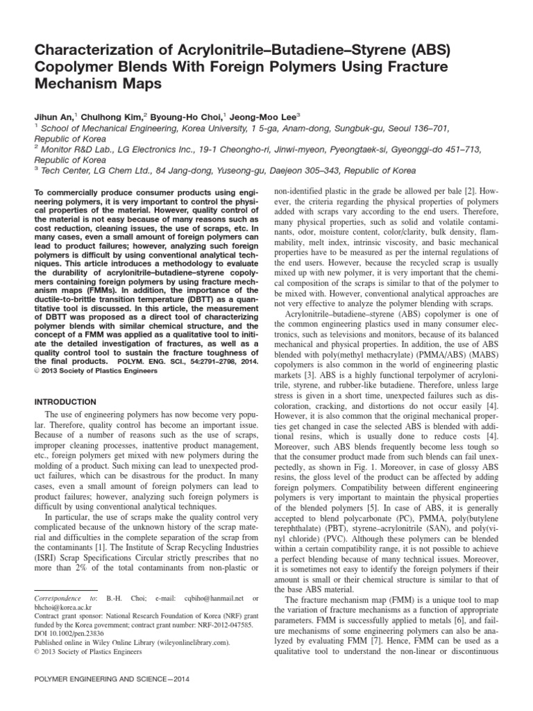 Characterization of Acrylonitrile-Butadiene-Styrene (ABS) Copolymer ...