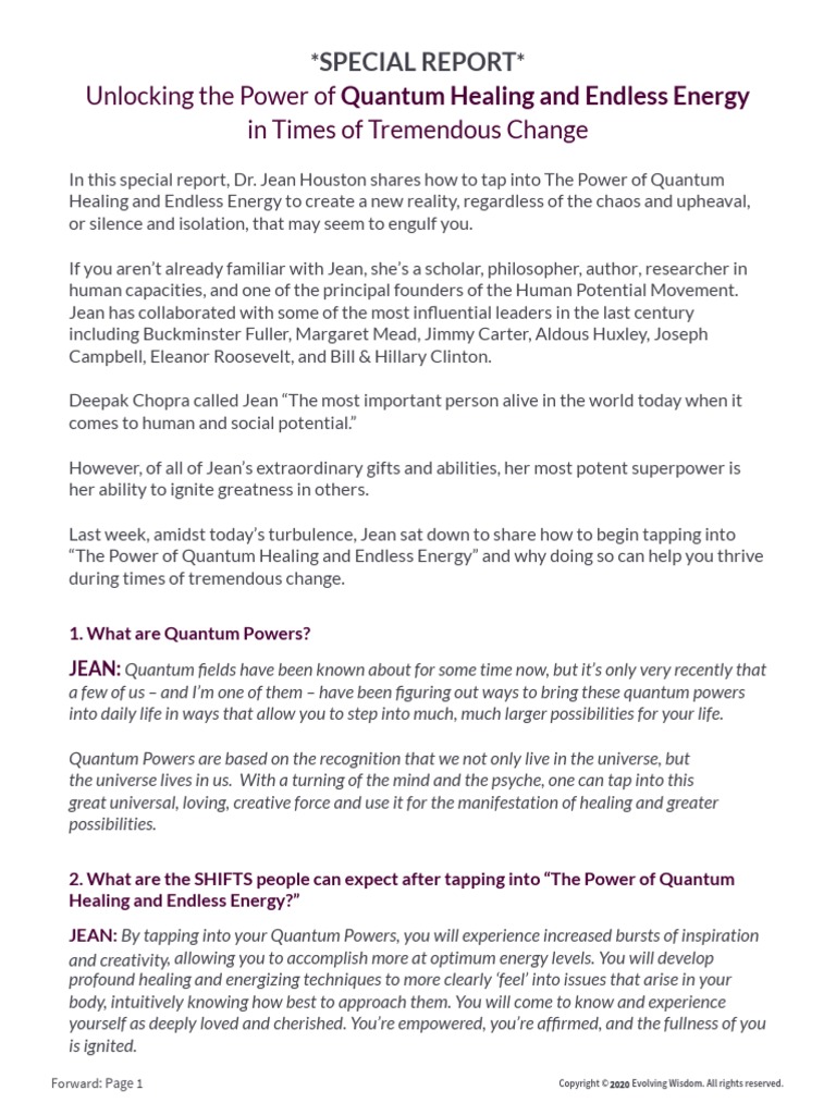 Dr. Jean Houston Exclusive Interview and Seminar Guidebook | PDF