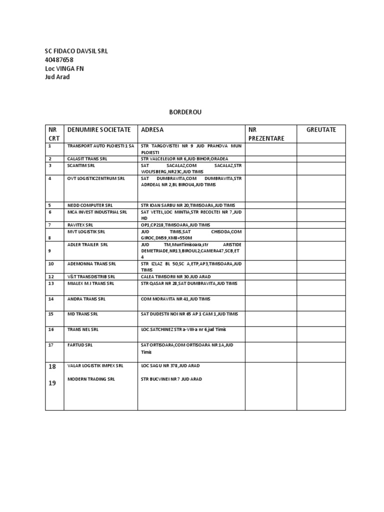 Borderou Posta Fidaco | PDF