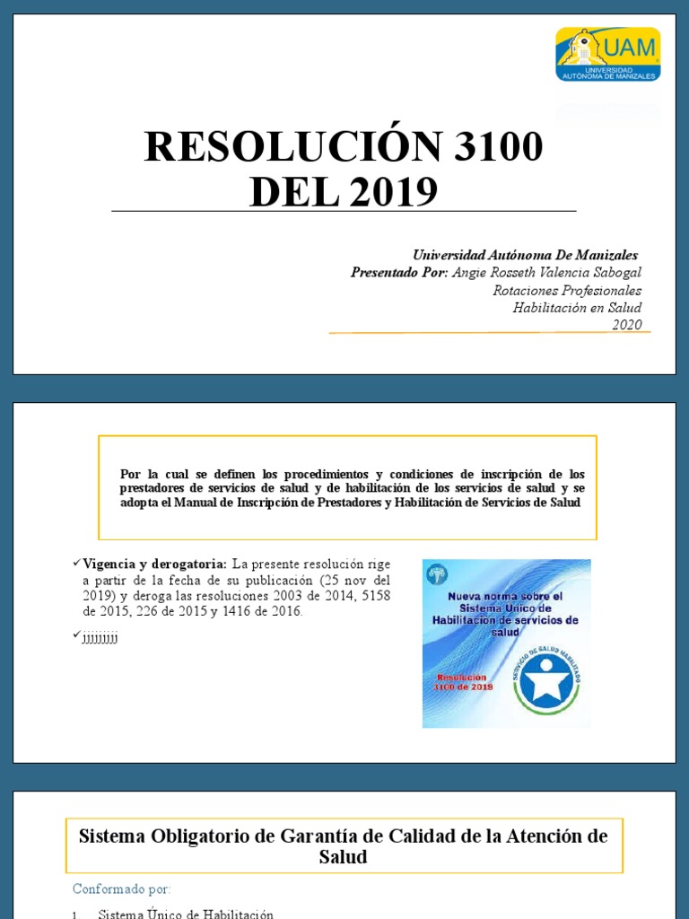 Resolución 3100 Del 2019 Resumen Diapositivas | PDF | Bienestar | Medicina