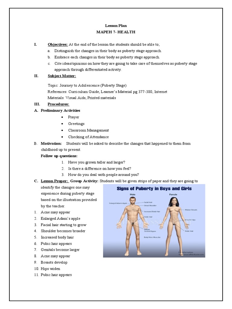 Puberty Lesson Plan for Grade 7 | PDF | Puberty | Animal Reproductive ...
