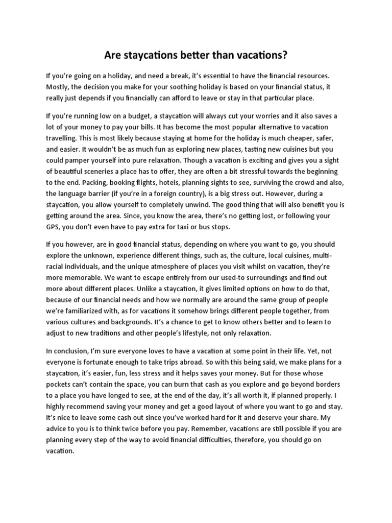 Staycations Vs vacations-ENG | PDF | Holiday Or Vacation | Asia