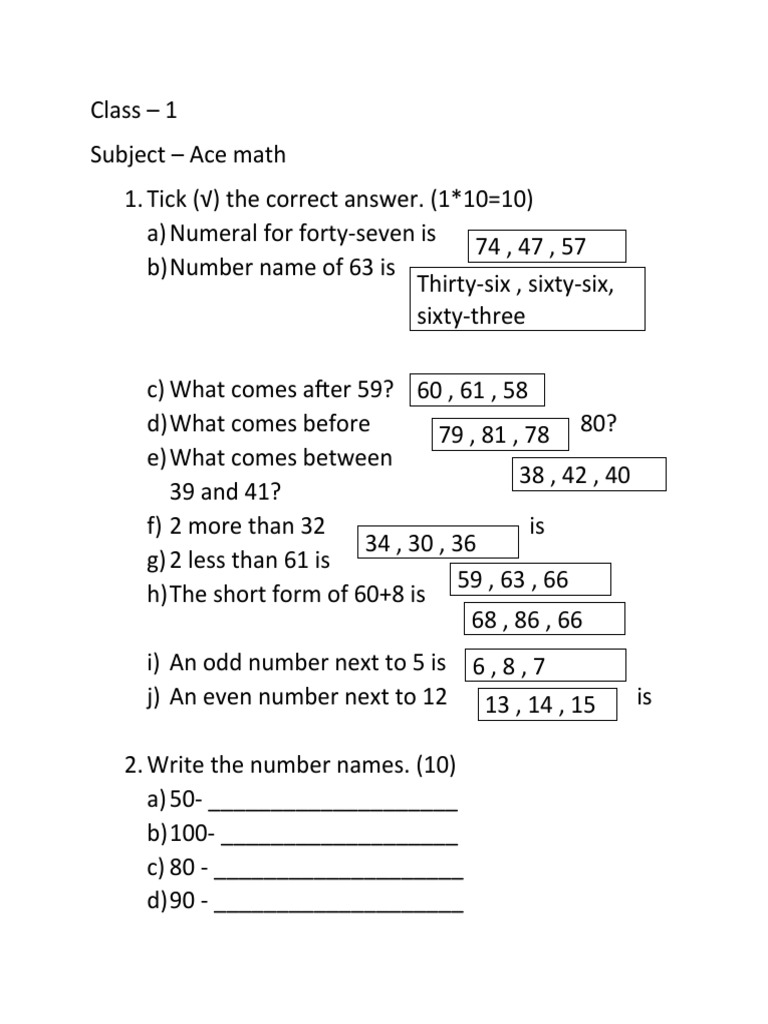 Class 1 Ace Math | PDF