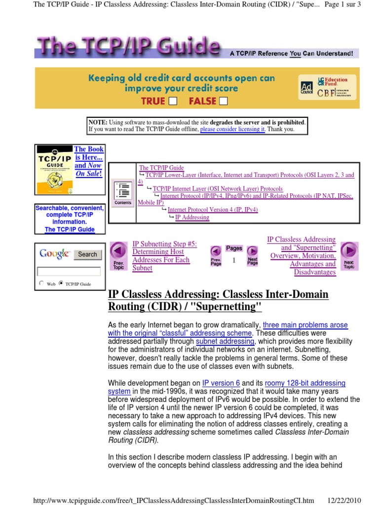 IP Classless Addressing: Classless Inter-Domain Routing (CIDR ...