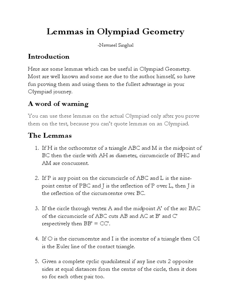 Lemmas in Geometry | PDF | Triangle | Elementary Geometry