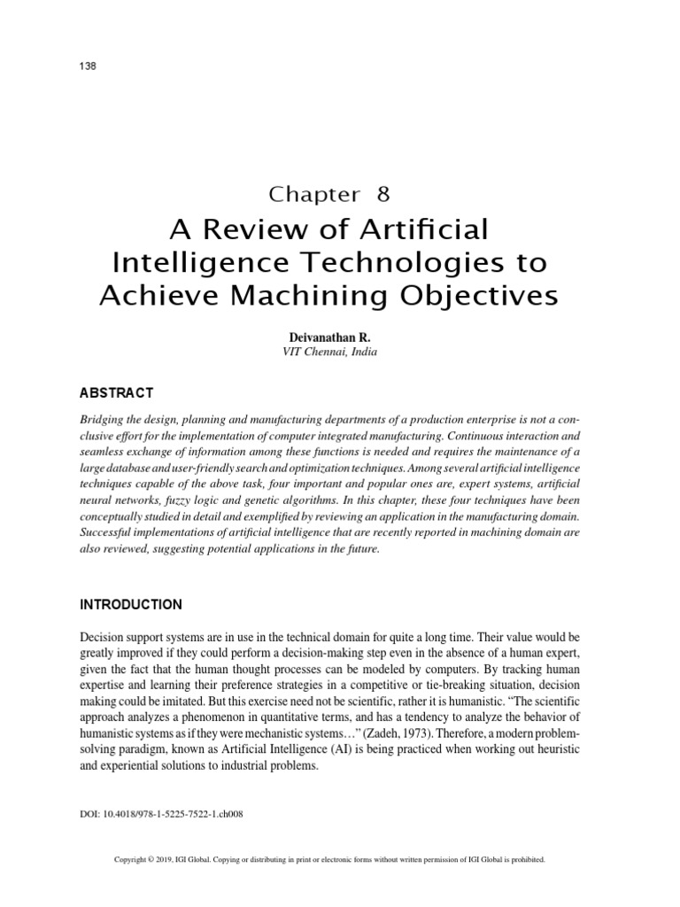A Review of Artificial Intelligence Technologies To Achieve Machining Objectives | Download Free ...