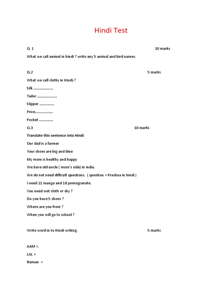 Hindi Test: Translate This Sentence Into Hindi | PDF