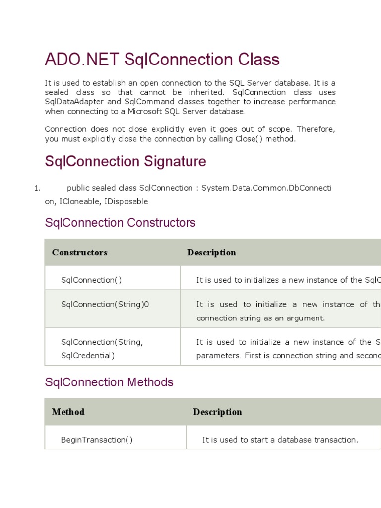 Sqlconnection Signature | PDF | Microsoft Sql Server | Databases