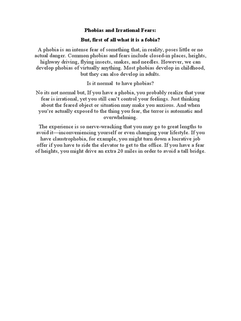 Phobias and Irrational Fears | PDF