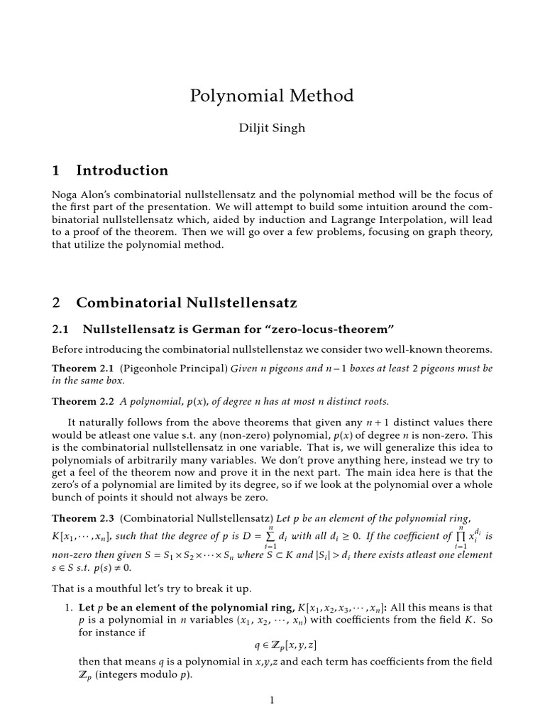 Polynomial Method: Diljit Singh | PDF | Polynomial | Applied Mathematics