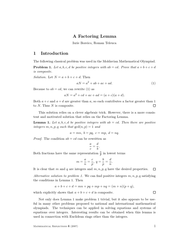 A Factoring Lemma | PDF | Factorization | Equations