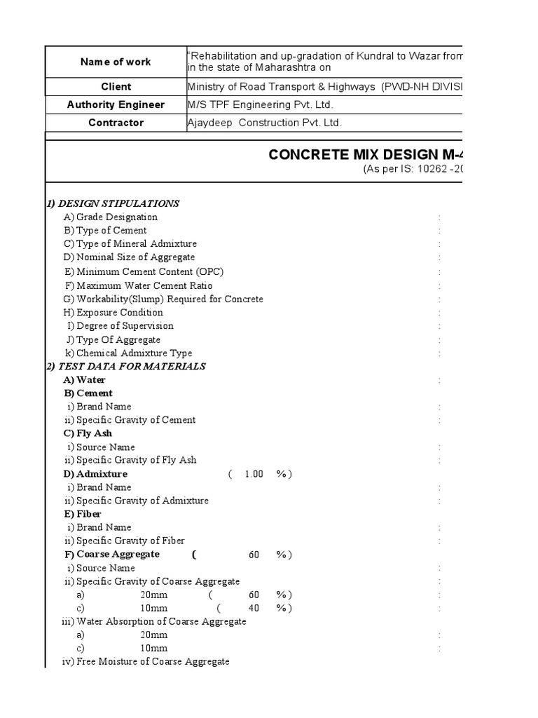 Concrete Mix Design M-40 (RCC) Grade: Name of Work Client Authority ...