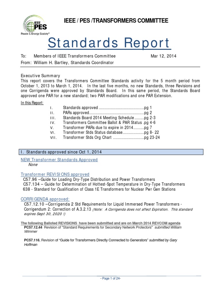 Standards Report: Ieee / Pes /transformers Committee | PDF ...