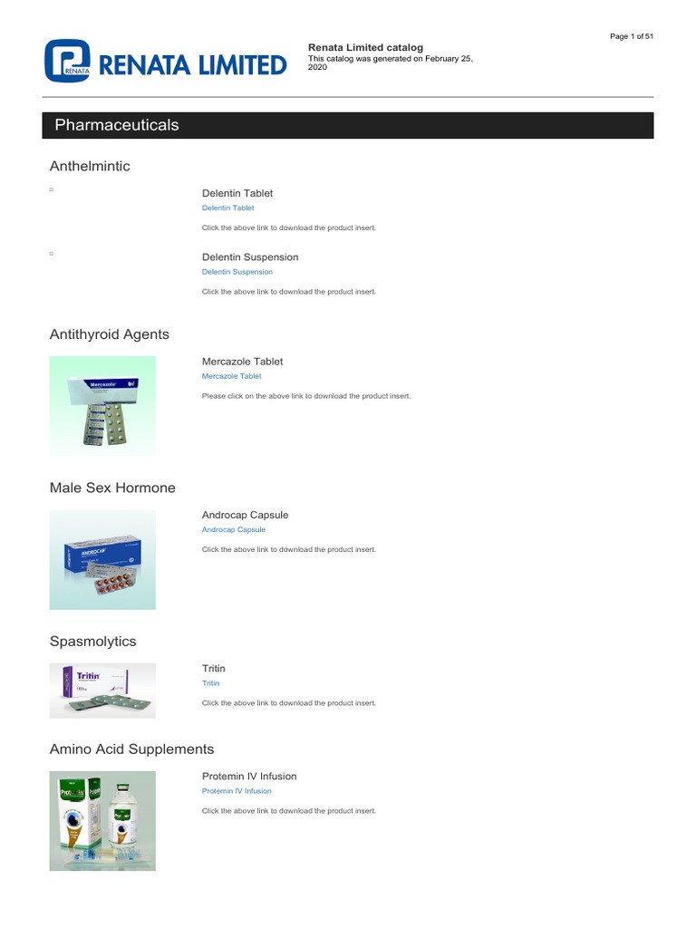Renata Limited Catalog Pharmaceutical Products | PDF | Tablet (Pharmacy ...