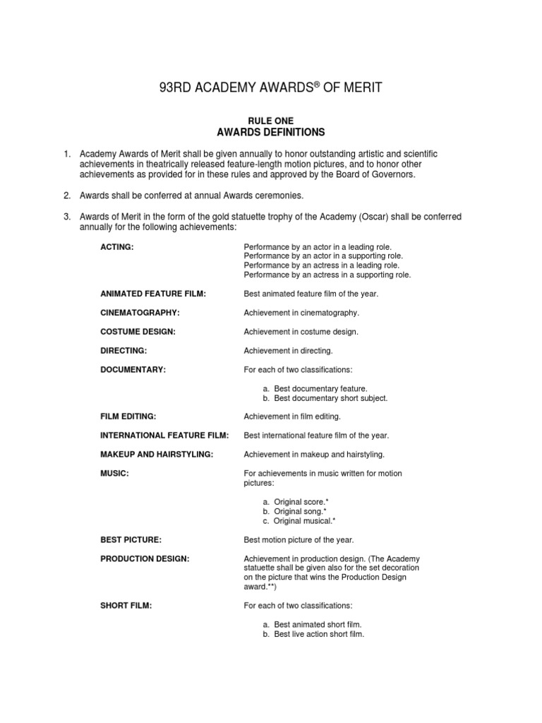 93Rd Academy Awards of Merit | PDF | Academy Awards | Academy Of Motion ...