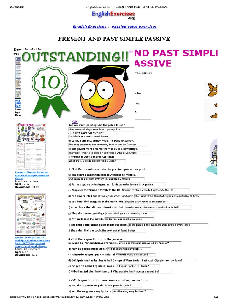 Passive Voice Exercises: Present & Past | PDF