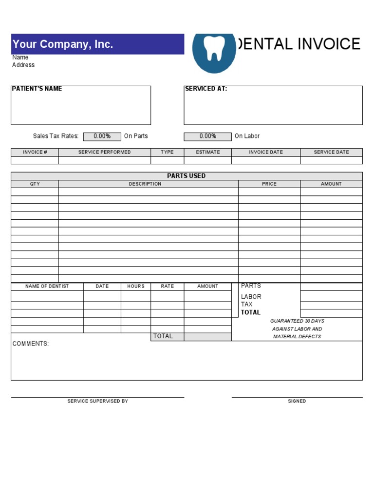 Dental Invoice Template | PDF