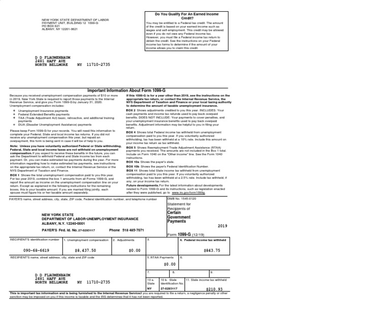 Important Information About Form 1099-G: D D Flaumenbaum 2481 Haff Ave ...