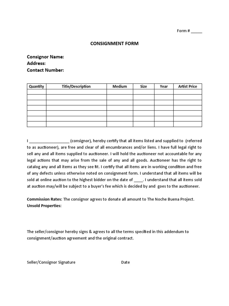 Auction Consignment Form Template | PDF