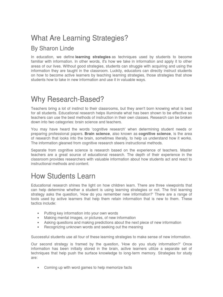 What Are Learning Strategies | PDF | Learning | Teachers