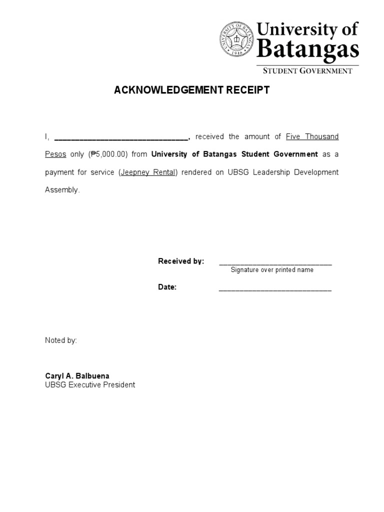 Acknowledgement Receipt: Received By | PDF