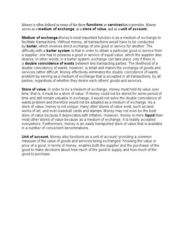 Medium of Exchange - Money's Most Important Function Is As A Medium of ...