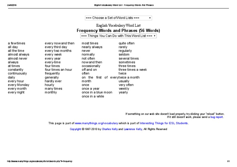 English Vocabulary Word List - Frequency Words and Phrases | PDF ...