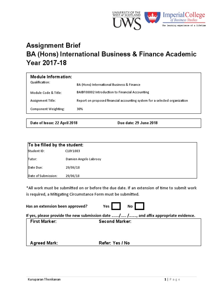 Accounting Assignment | PDF | Debits And Credits | Financial Services