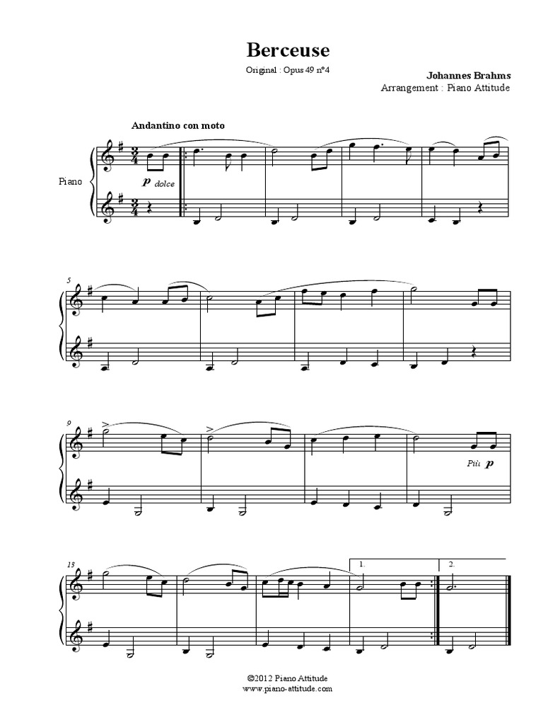 Brahms Berceuse Simplifée PDF | PDF | Divertissement (Général)