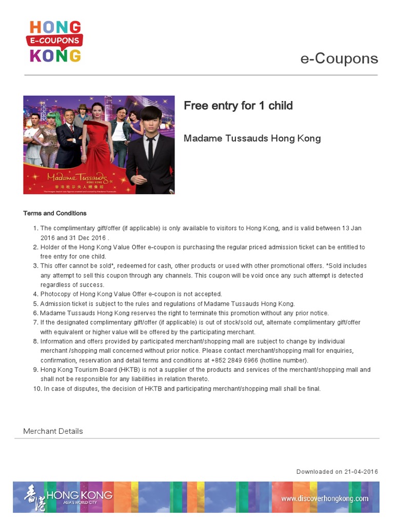 Free Child Entry at Madame Tussauds | PDF