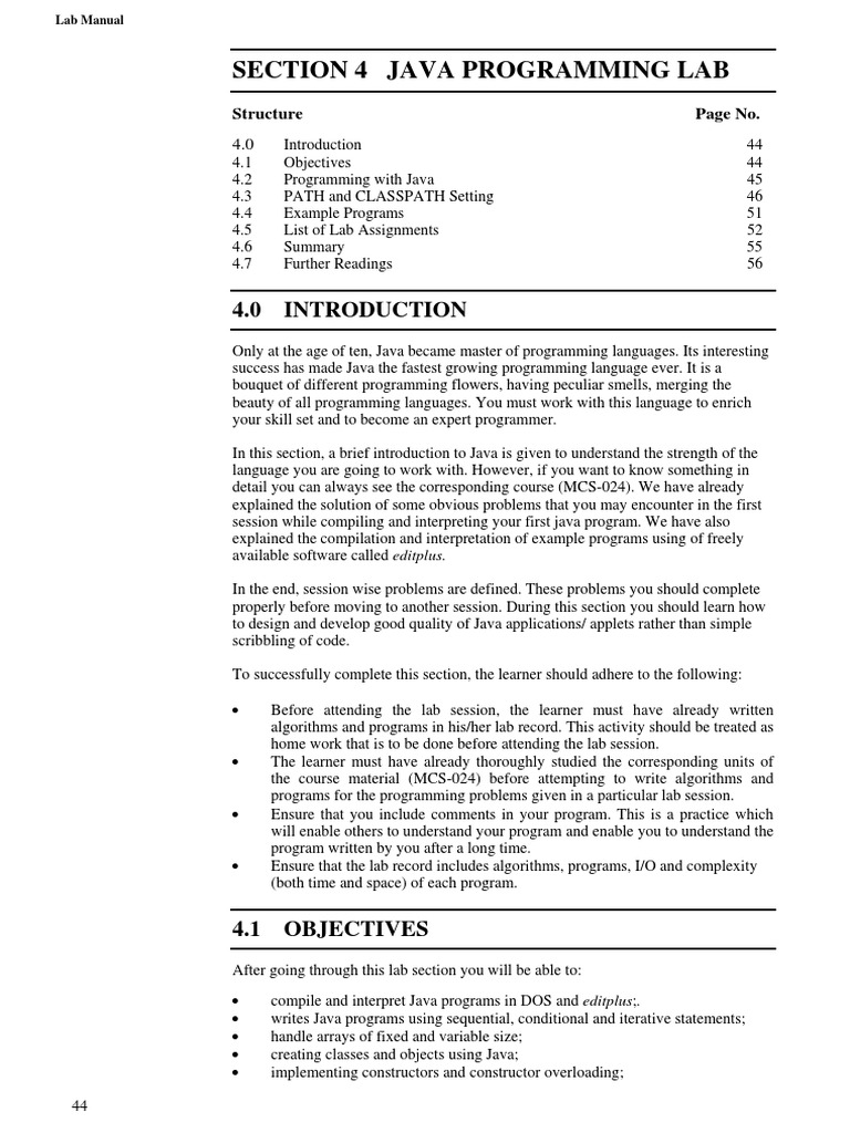 Java Programming Lab Manual Guide | PDF | Java (Programming Language) | Computer Programming