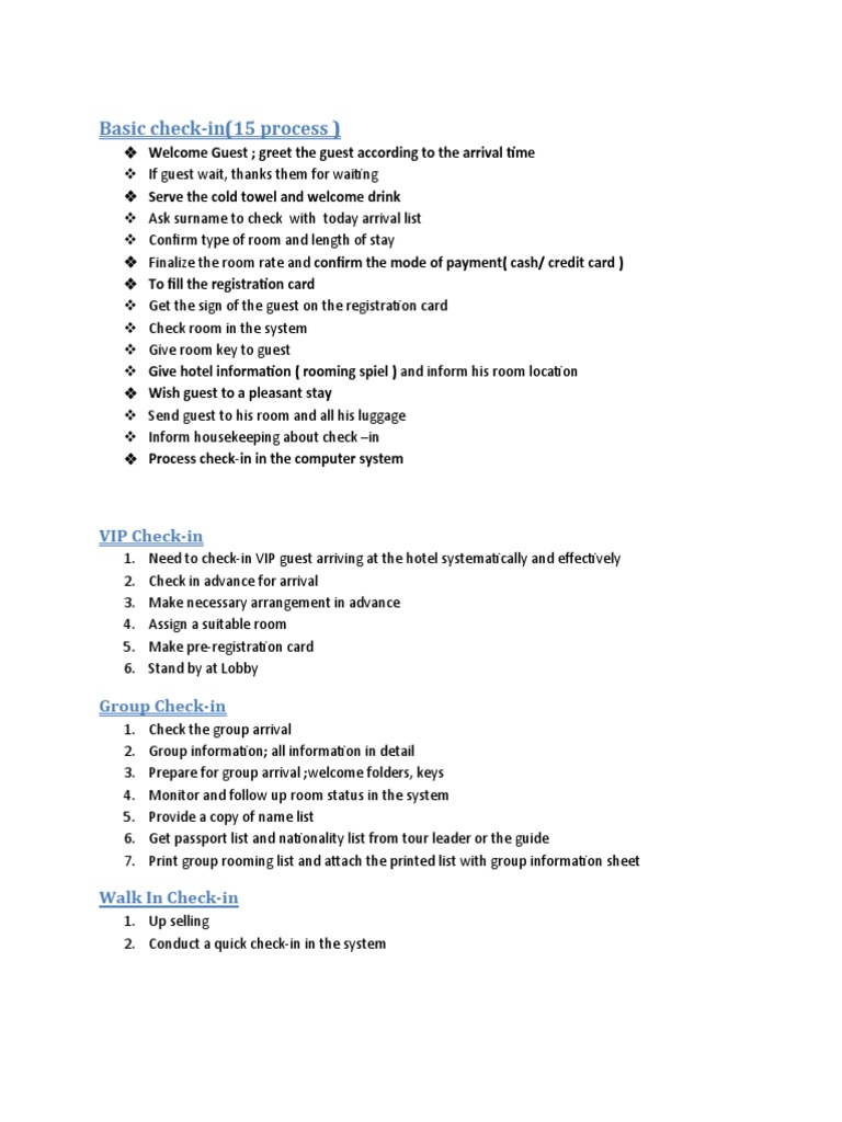 Basic Check-In (15 Process) | PDF | Debits And Credits | Payments