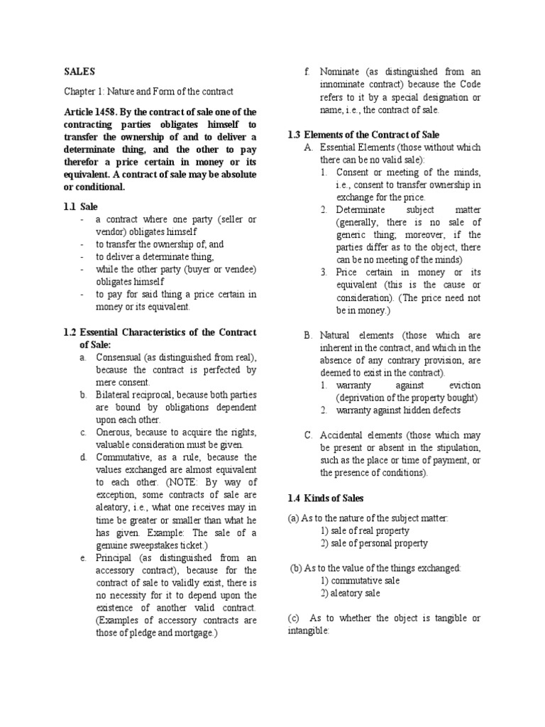 Law On Sales Reviewer | PDF | Sales | Assignment (Law)