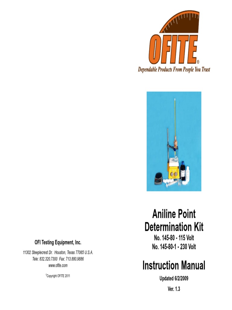 Aniline Point Determination Kit: OFI Testing Equipment, Inc | PDF ...