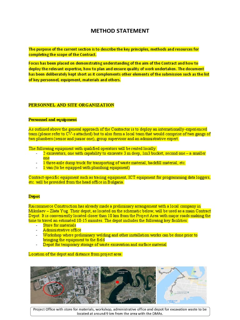 Method Statement: Personnel and Site Organization | Download Free PDF ...