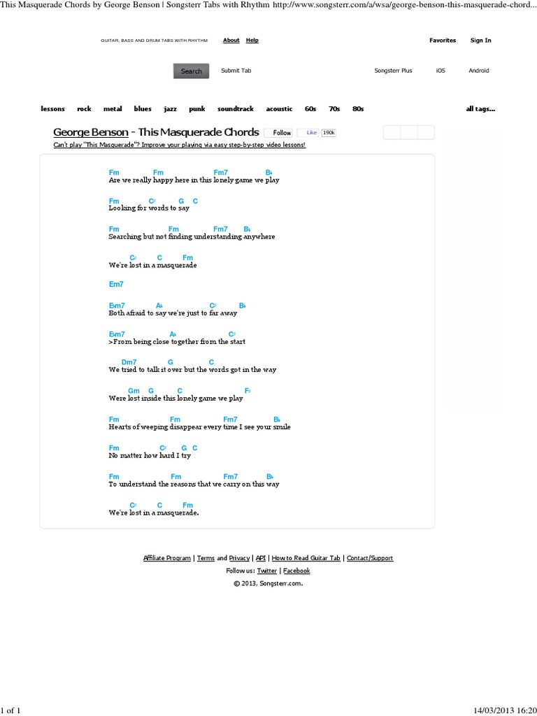 This Masquerade Chords by George Benson - Songsterr Tabs With Rhythm ...