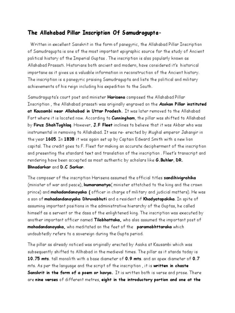 The Allahabad Pillar Inscription | PDF