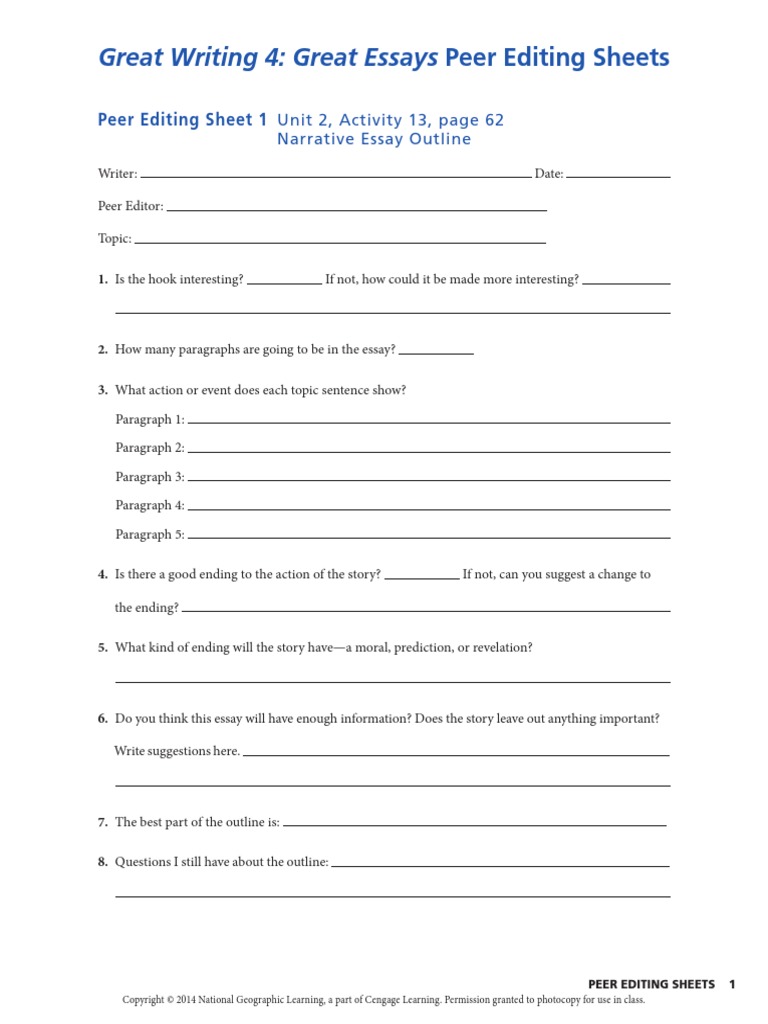 Peer Editing Sheet | PDF | Essays | Thesis