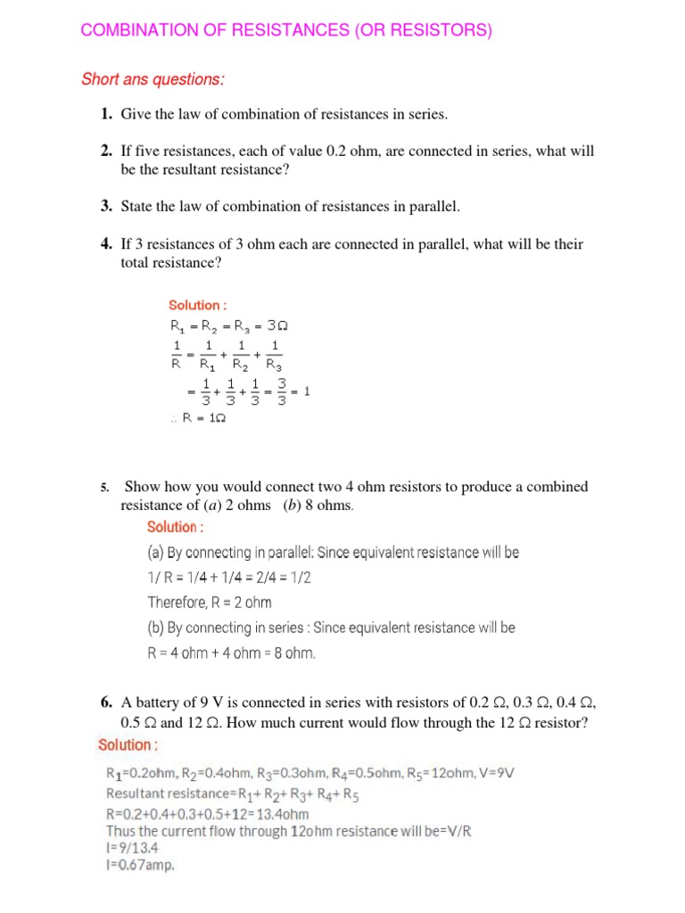 Be The Resultant Resistance?: Combination of Resistances (Or Resistors ...