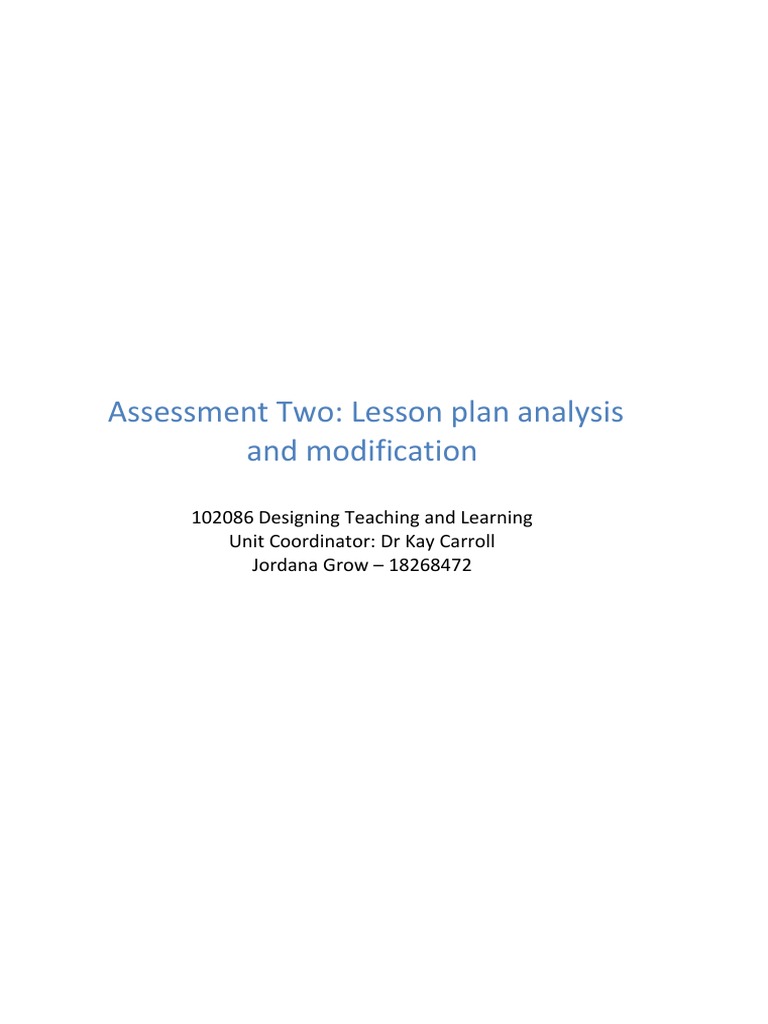 Assessment Two: Lesson Plan Analysis and Modification | PDF | Lesson ...