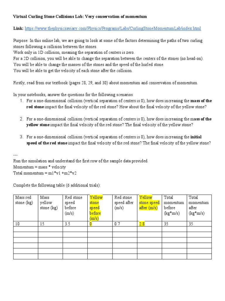 Myp-Physics - Virtual Curling Stone Collisions Lab | PDF | Collision | Momentum