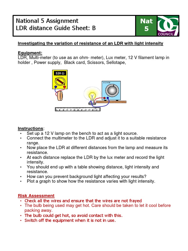 LDR Resistance vs Light Intensity Experiment | PDF | Incandescent Light ...