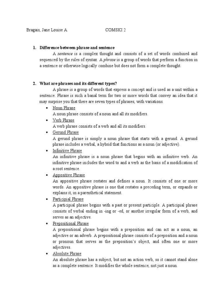 Difference Between Phrase and Sentence | Download Free PDF | Adverb ...