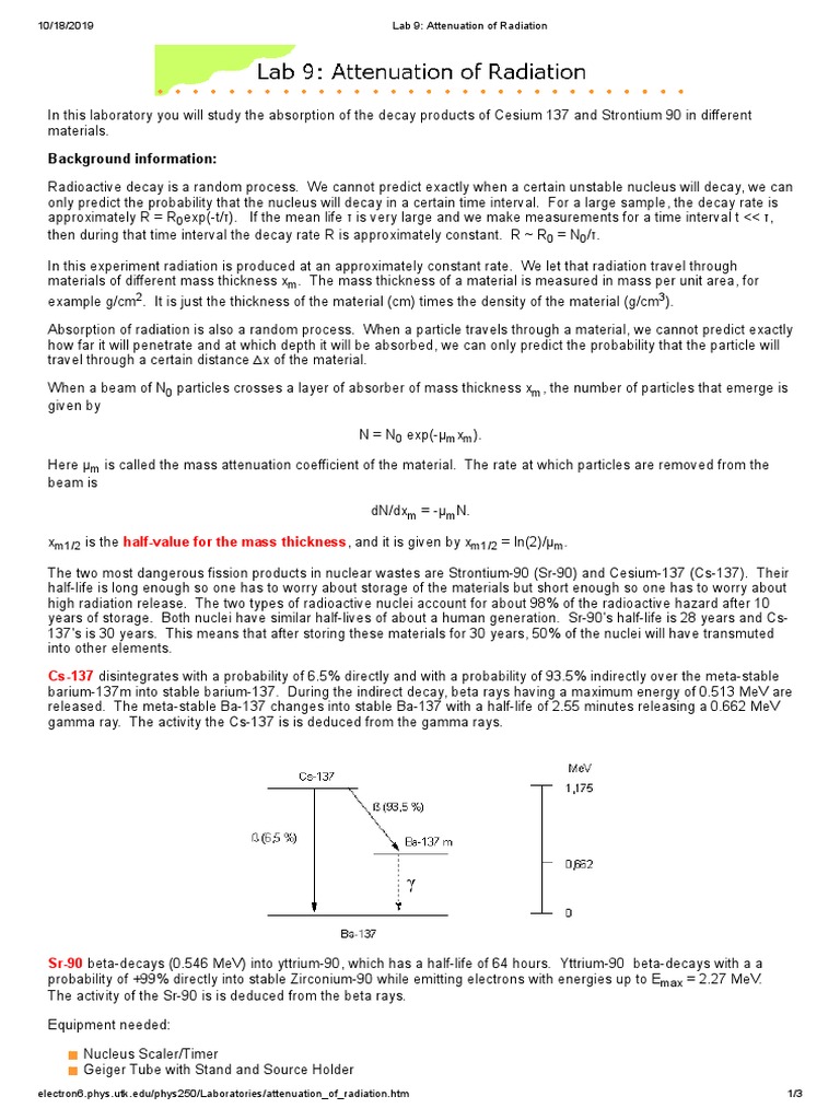 Nuclear - Half-Value Thickness - Lab 9 - Attenuation of Radiation | PDF ...