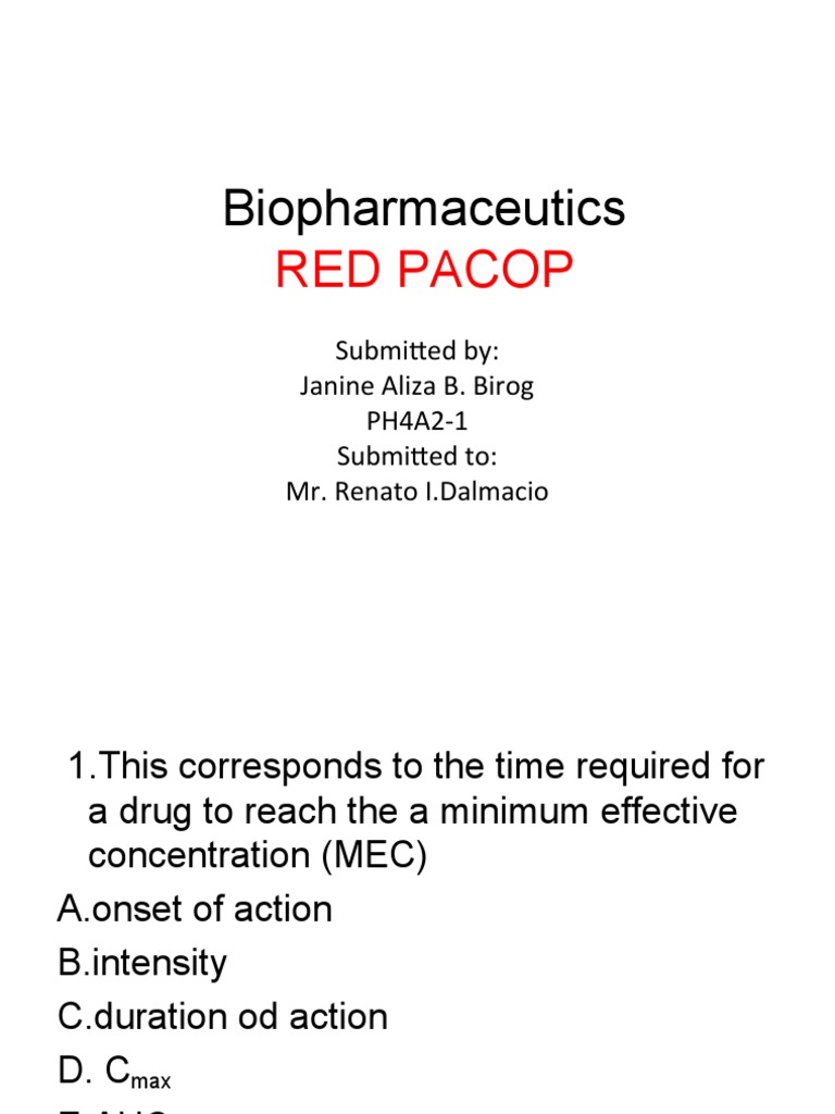 Biopharmaceutics-RED PACOP | PDF | Bioavailability | Pharmacokinetics